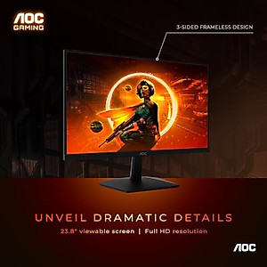 AOC 24G15N 24 inch Gaming Monitor, Full HD 1920x1080, 180Hz 1ms, 1x HDMI 2.0, 1x Display Port, AMD FreeSync, 3-Sided Frameless, HDR Ready, Console Gaming Ready, 3-Year Zero-Bright-Dot