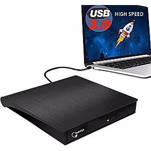 Gotega External DVD Drive, USB 3.0 Portable CD/DVD +/-RW Drive/DVD Player for Laptop CD ROM Burner Compatible with Laptop Desktop PC Windows Linux OS Apple Mac Black