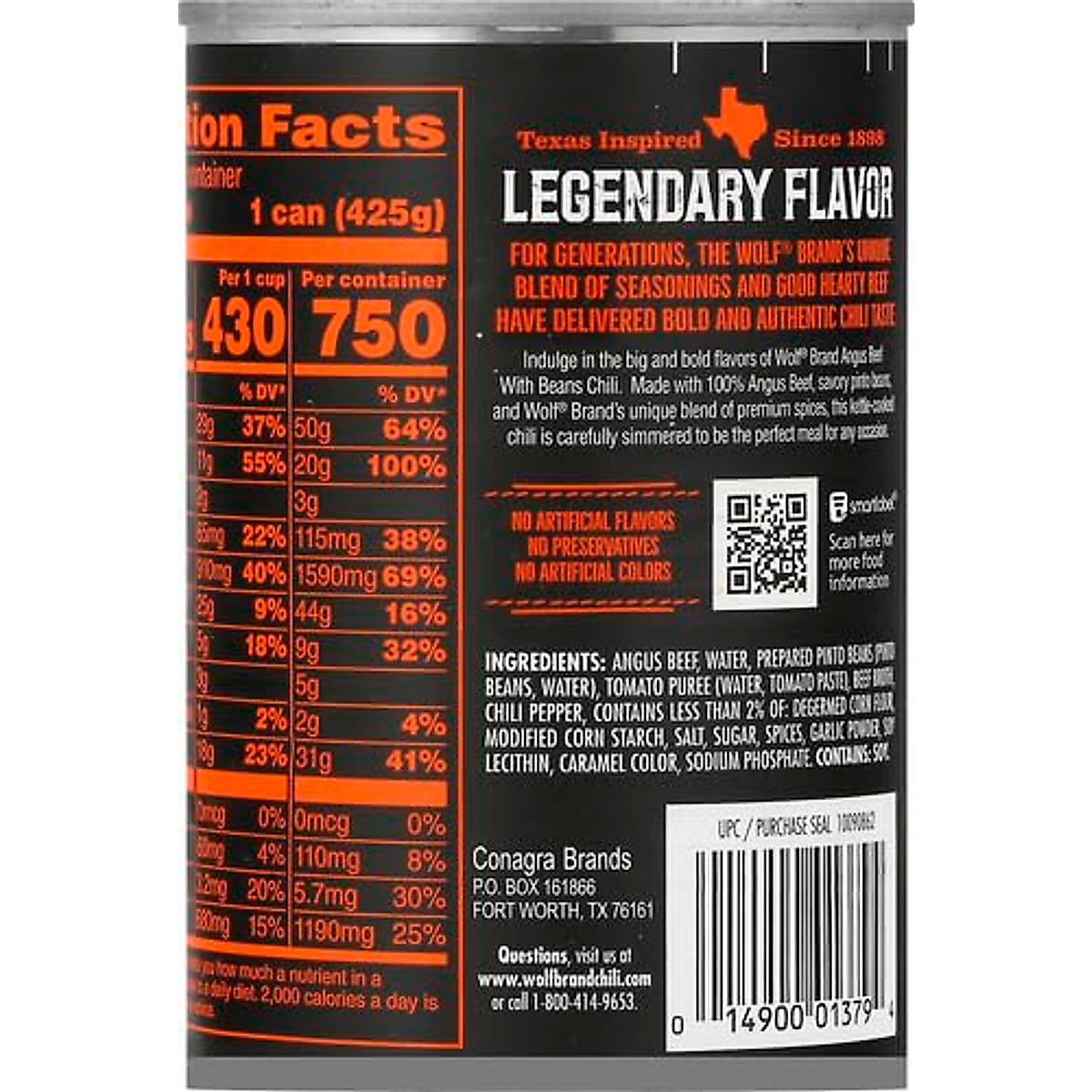 WOLF BRAND Angus With Beans Chili, 15 oz.