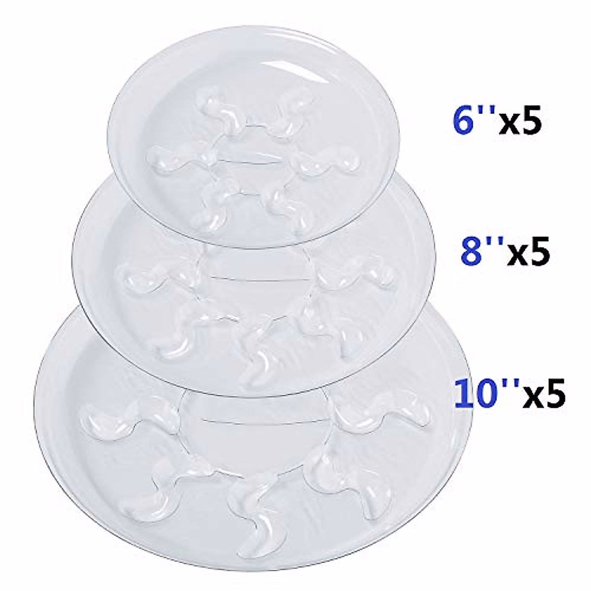 Idyllize 15 Pack Assorted Sizes 6 8 10 Inch Clear Thick Plastic Heavy Duty Sturdy Plant Saucer Drip Trays for pots, 5 Pieces of Each Size (Assorted Sizes 6'', 8'', 10'')
