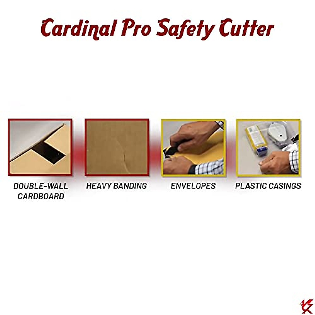 Cardinal Pro Safety Box Cutter Safety Package Opener Safety Box Opener Cut Cardboard Plastic Banding Film Bags Clamshell Cutter Box Cutter with Guard Safety Cutter - Disposable Recyclable (10, Red)