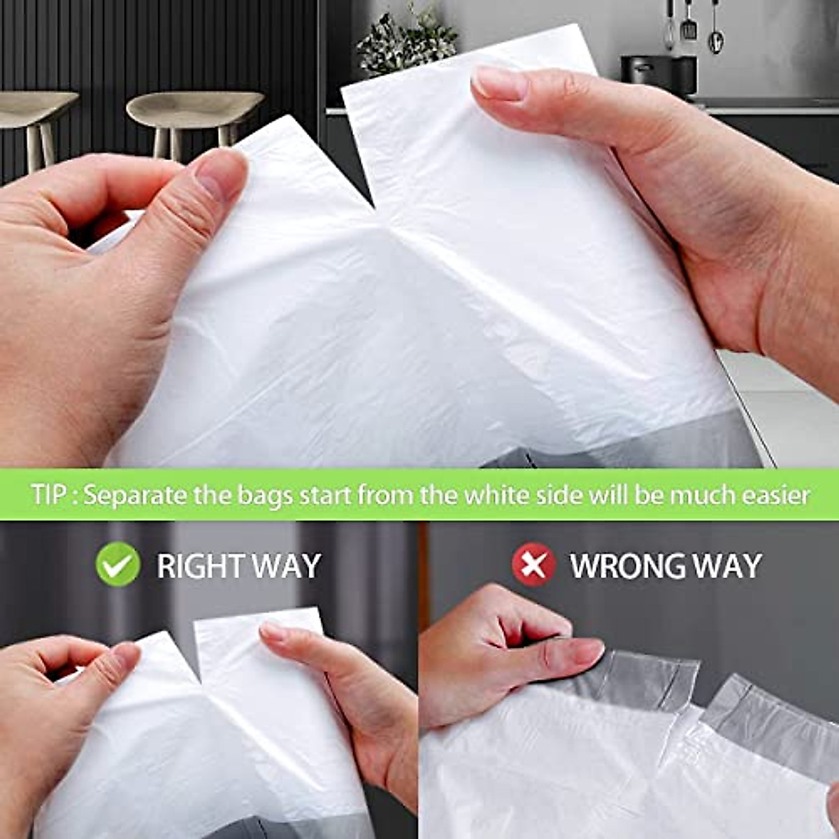 2.5 Gallon 220pcs Strong Drawstring Trash Bags Garbage Bags by Teivio, Bathroom Trash Can Bin Liners, Small Plastic Bags for Home Office Kitchen, White