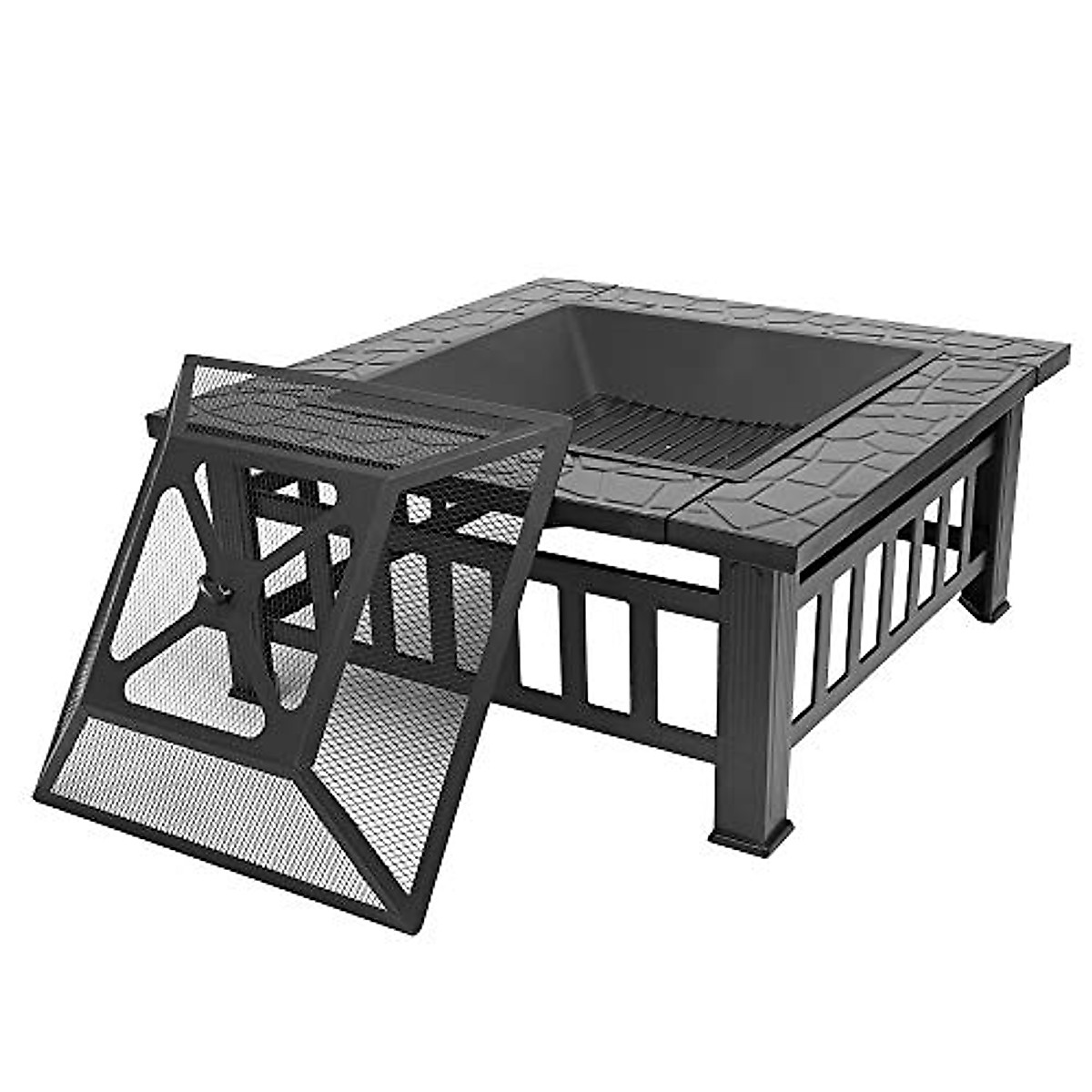 Tenozek 32'' Patio Fire Pits,Outdoor Stove Wood Burning Square Table Backyard Garden Heater/BBQ/Ice Fire Pit Set (32")