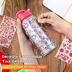 Gift for Girls, Decorate & Personalize Your Own Water Bottles with Tons of Rhinestone Glitter Gem Stickers, Reusable BPA Free 12 oz Kids Water Bottles Cute Gift, Fun DIY Art and Craft for Kid Pink