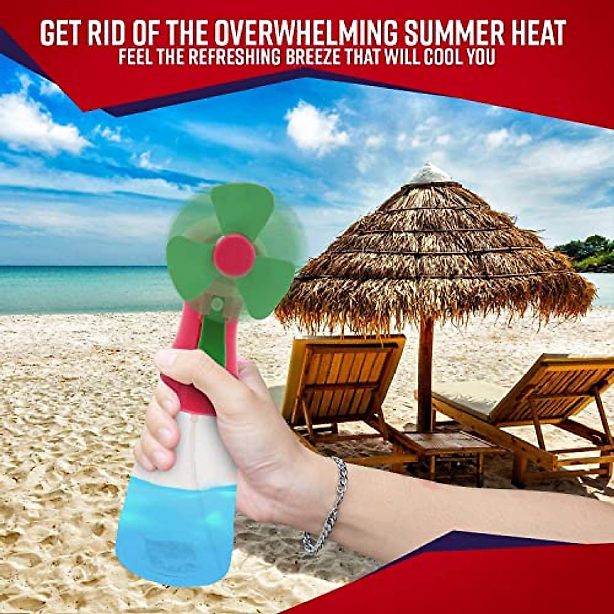 3 Pcs Set Handheld Fan With Water Spray Mister - Personal Cooling Fan Battery Operated Fan Water Bottle Sprayer - Multiple Random Colors Portable Misting Fan. Use also as Portable Desktop Table Fan