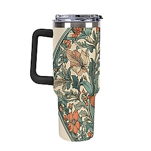 RTFGHJS 40 Oz Tumbler Green Floral Pattern Insulated Tumbler Travel Coffee Mug with Straw Lid Stainless Steel Water Bottle Vacuum Insulated Tumbler for Sport Work Car Travel Weekends