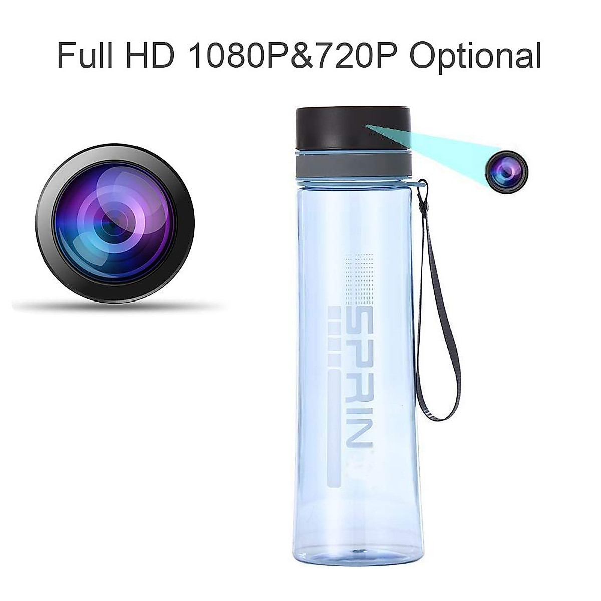 Hidden Spy Camera, Full HD Water Bottle Portable Camera, Video Recorder Support Motion Detection for Home, Office-No WiFi Needed (Blue)