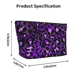 Women's Lightweight Makeup Bag Pouch Compatible with Purple Cheetah Leopard Print, Funny Travel Cosmetic Bag Portable Pencil Bag with Zip for Office College Christmas Gift