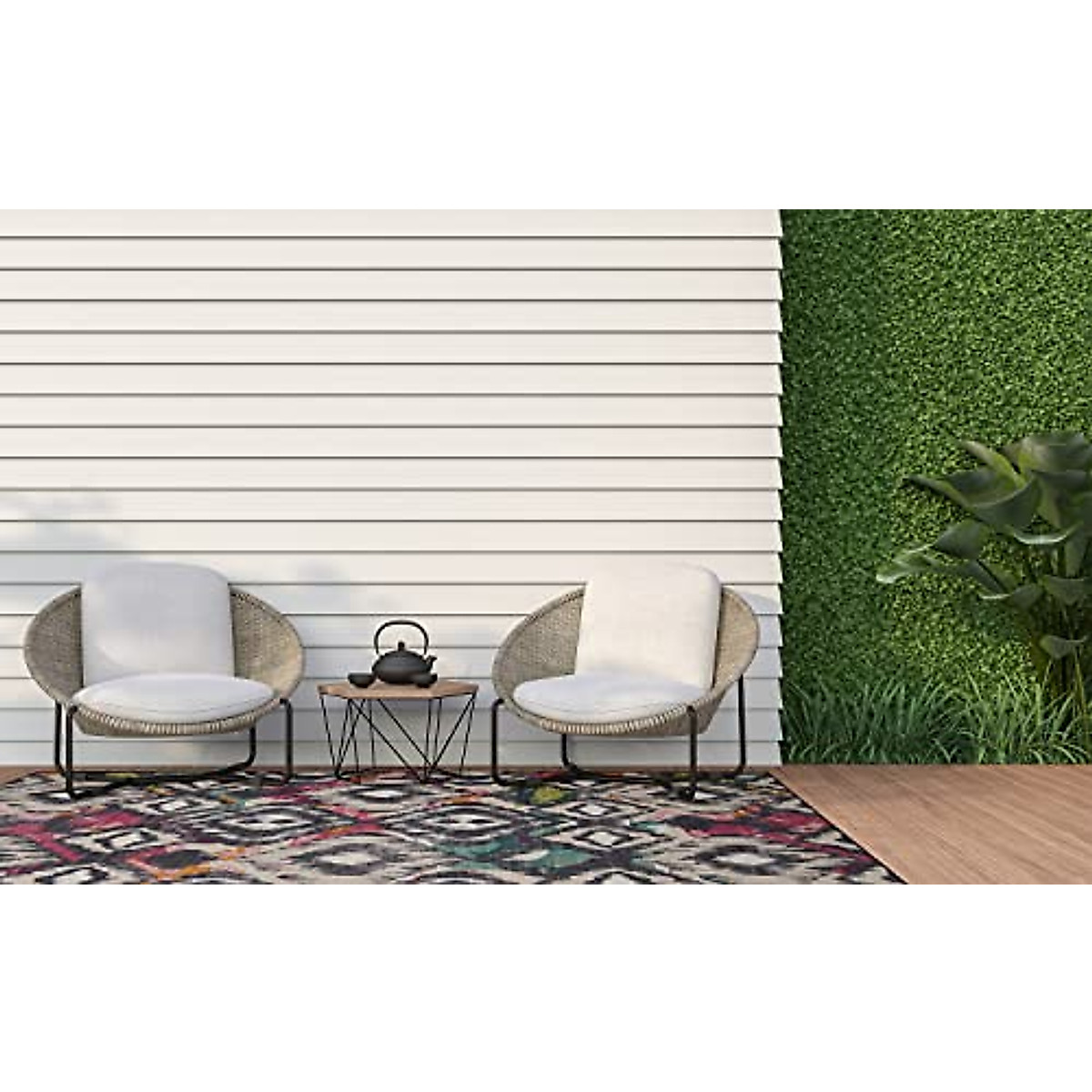 Linon The Anywhere Indoor Outdoor Washable Kauai Ivory & Charcoal 7' X 9' Area Rug
