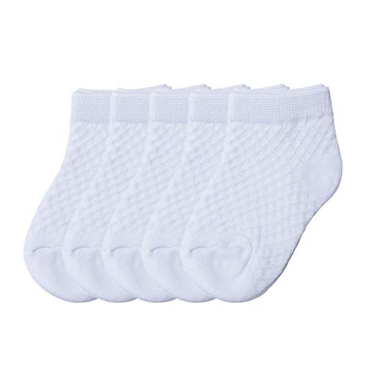 Looching Pack of 5 Mesh Thin Baby Girls Boys Cotton White Socks Toddler Kids No Show Ankle Socks 1-10T (6-8 Y, Mesh White)