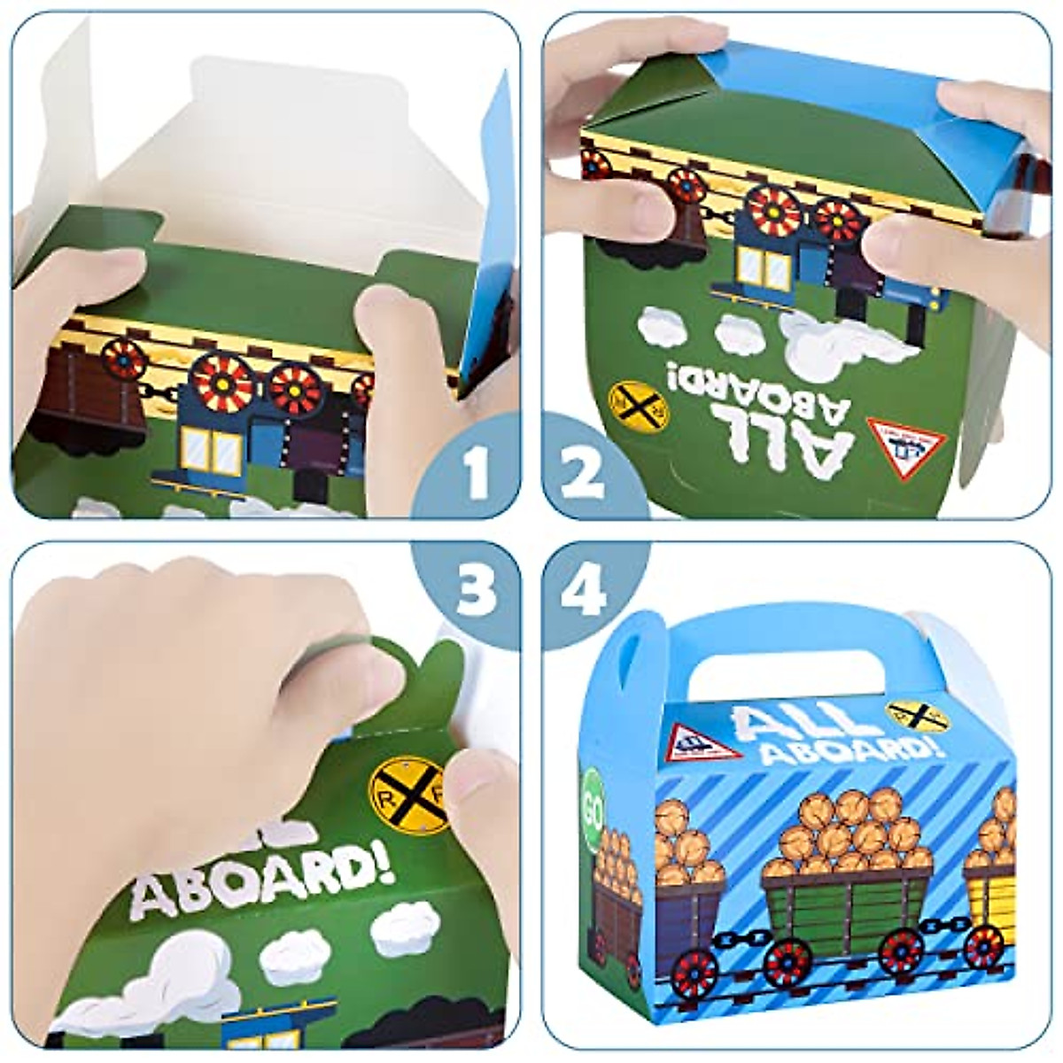 24pcs Railroad Train Crossing Party Gift Treat Boxes Railway Train Theme Party Favors Steam Train Goodie Candy Boxes for Kids Baby Shower Decorations Birthday Party Supplies