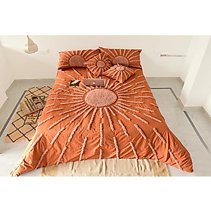 100% Cotton Ultra Luxury Tufted Duvet Cover Set, Elegant Tufted Duvet Cover Set with Stylish Textured Design (Rust, Queen 90" x 90")