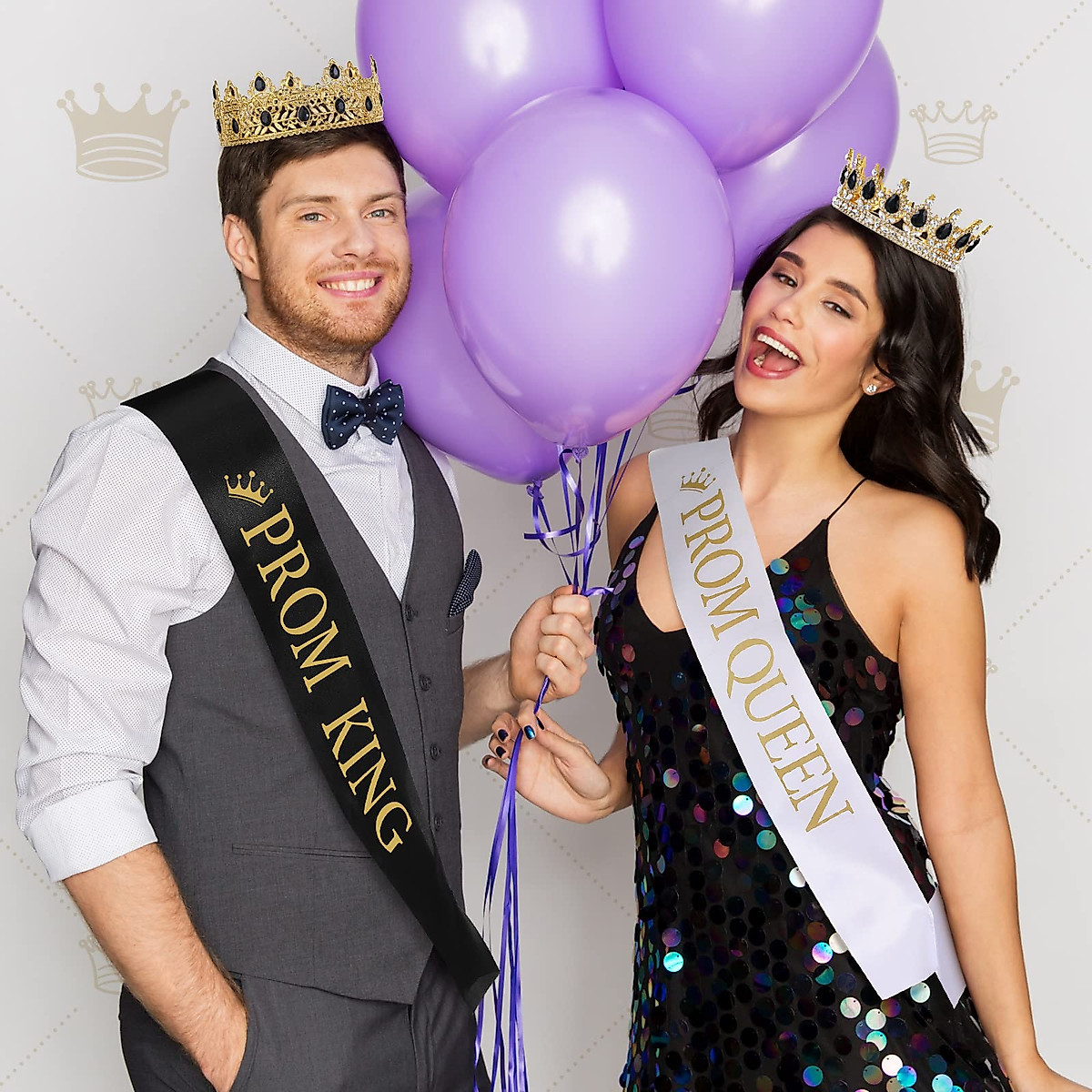 6 Pieces Gold Prom King and Queen Tiara Crowns Prom King and Queen Royal Crowns and Satin Sash Rhinestone Tiara Crowns for Prom Birthday Party Costume Accessories Royal Crowns (Cool Style)