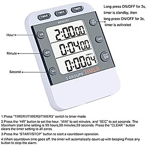 PAICLOUD Digital Kitchen Cooking Timer,3 Channels Count UP/Down Timer,ON/Off Switch Stopwatch,Adjustable Volume Alarm with Magnetic Back, Stand, Battery Included
