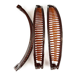 Brown set pack 3 banana hair clips comb claw teeth plastic 7inch long around the curve 80s style 5.5 inch straight line