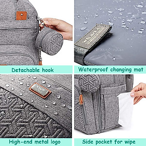 Diaper Bag Backpack, Unisex Baby Bags with Changing pad, Insulated Pockets & Pacifier Holder for Boys Girls, WELAVILA Large Multifunction Travel Back Pack for Mom & Dad, Gray