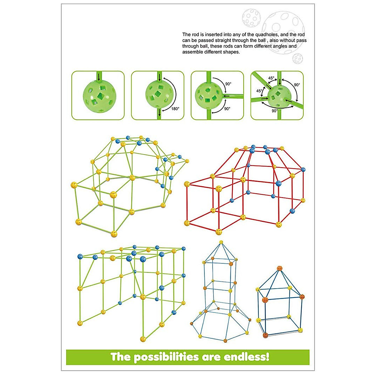 SYBOBO Fort Building Kit for Kids, 88 Pieces Baby Boys Girls Play Tent Rocket Castle Construction Toys Sets Indoor & Outdoor, Kids DIY Creative Learning Fort Building Set for 3-12 Years Old