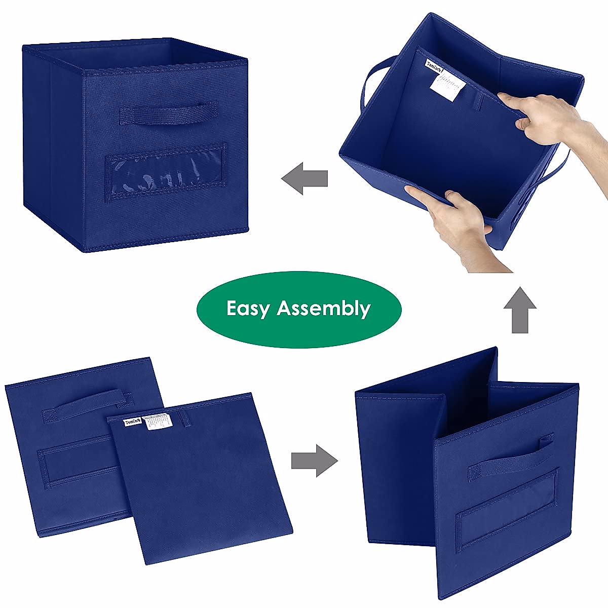 TomCare 8-Pack Storage Cubes Foldable Fabric Cube Storage Bins with 10 Label Window Cards Cloth Cube Organizer Bins Storage Baskets Containers for Shelves Closet Organizers Cubby Cube Storage (Navy)