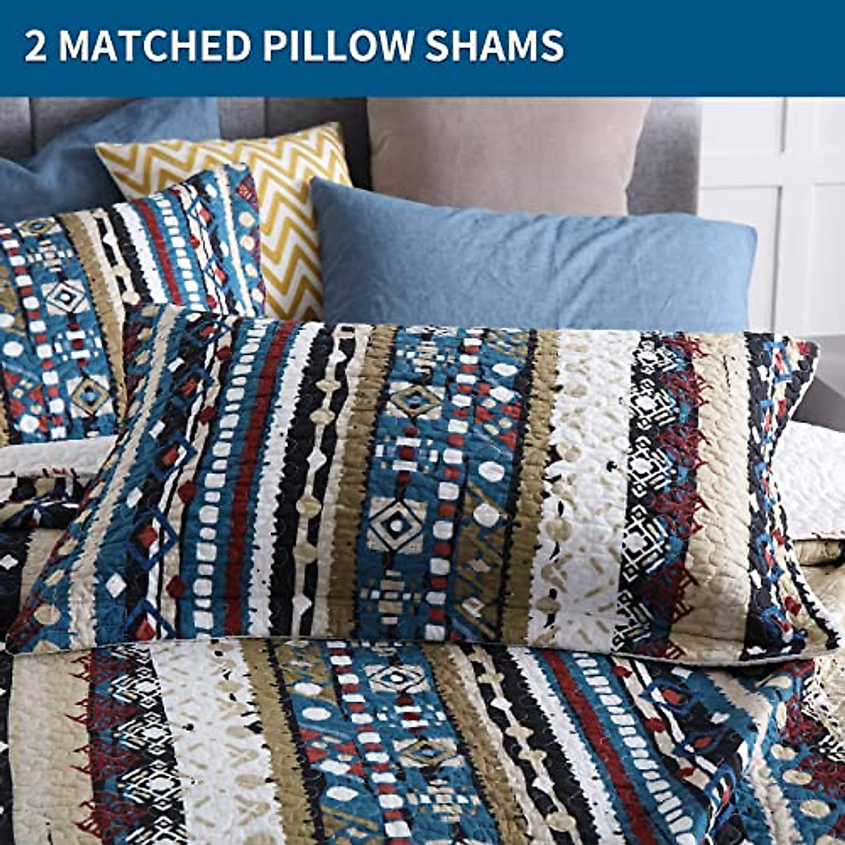 ENJOHOS Boho Striped Cotton Quilt King Size Sets - King Quilt Set for All Season, Lightweight Boho Quilts Bedding Set with 2 Pillow Shams