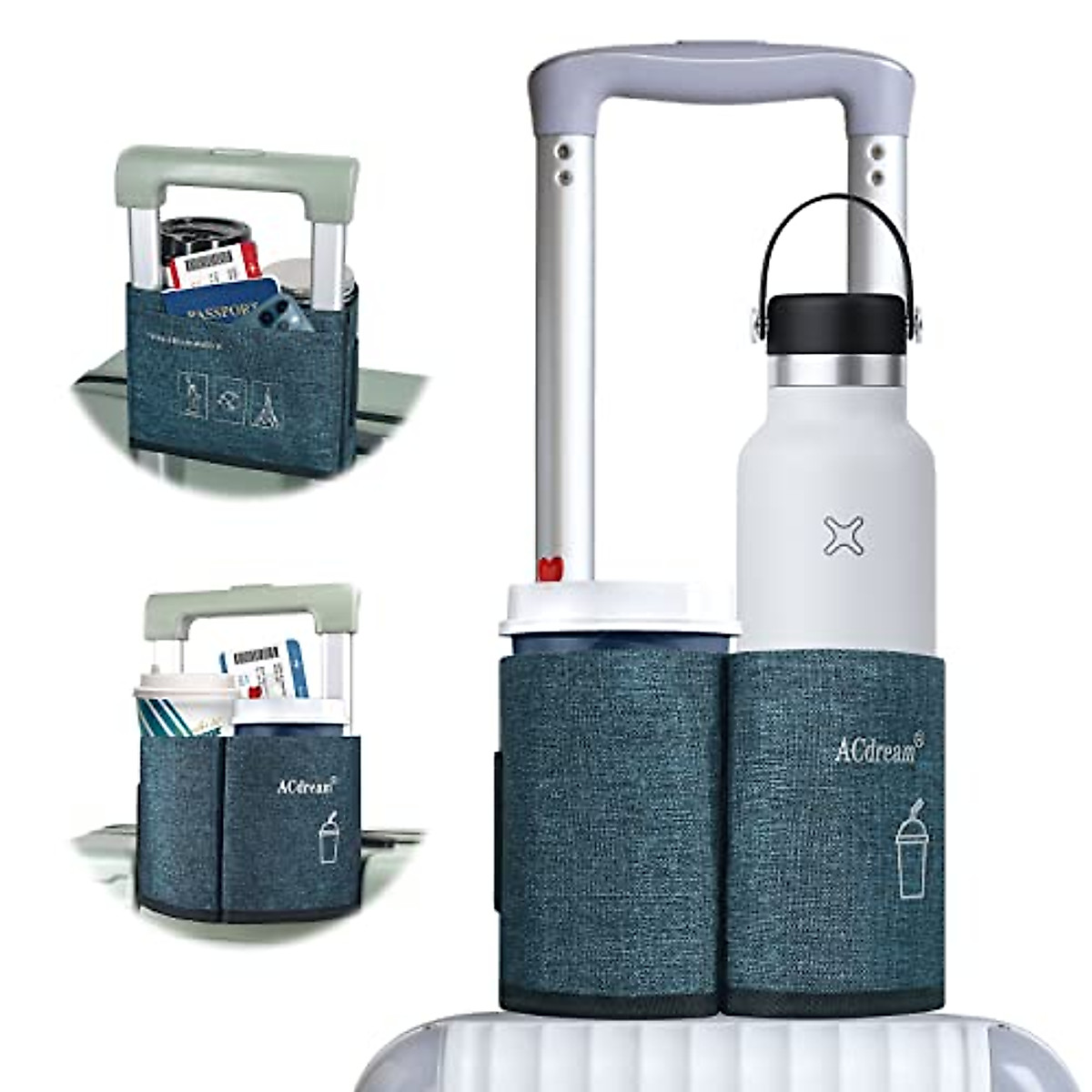 ACdream Luggage Cup Holder, Suitcase Drink Carrier, Free Hand Portable Water and Coffee Caddy Attachment, Flight Attendant Gift Gadgets, Airport Travel Accessories for Airplane, Green