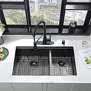 33 Black Undermount Kitchen Sink Workstation - iAnomla 33 x19 Inch Black Kitchen Sink Undermount Sink 16 Guage Stainless Steel Ledge Workstation 60/40 Double Bowl Kitchen Sink with Cutting Board