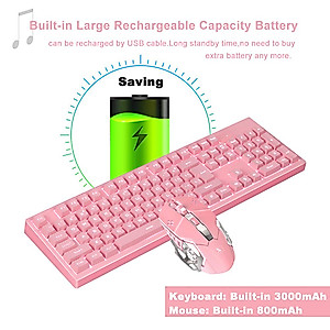 Rechargeable Keyboard and Mouse,Soke-Six 2.4G Wireless Mechanical Feel Backlit Gaming Keyboard Mice Combo Home Office Gamer Design Use for Laptop Pc Mac (Pink)