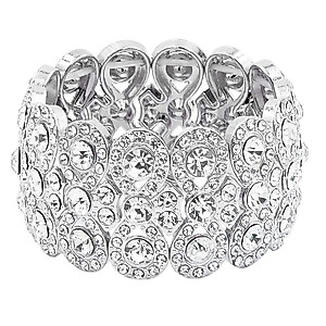 Lavencious Infinity Shape Rhinestone Stretch Bracelet Evening Party Jewelry 7” (Silver)