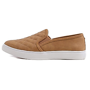 FEVERSOLE Women's Casual Slip On Sneaker Comfort Quilted Loafer Flats Camel Vegan Leather Quilted Size 8.5 M US