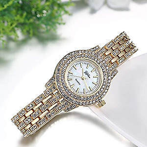 JewelryWe Women Watches Gold Tone Alloy Rhinestone Quartz Watch Stylish Bling Dress Watch Wristwatches, for Xmas
