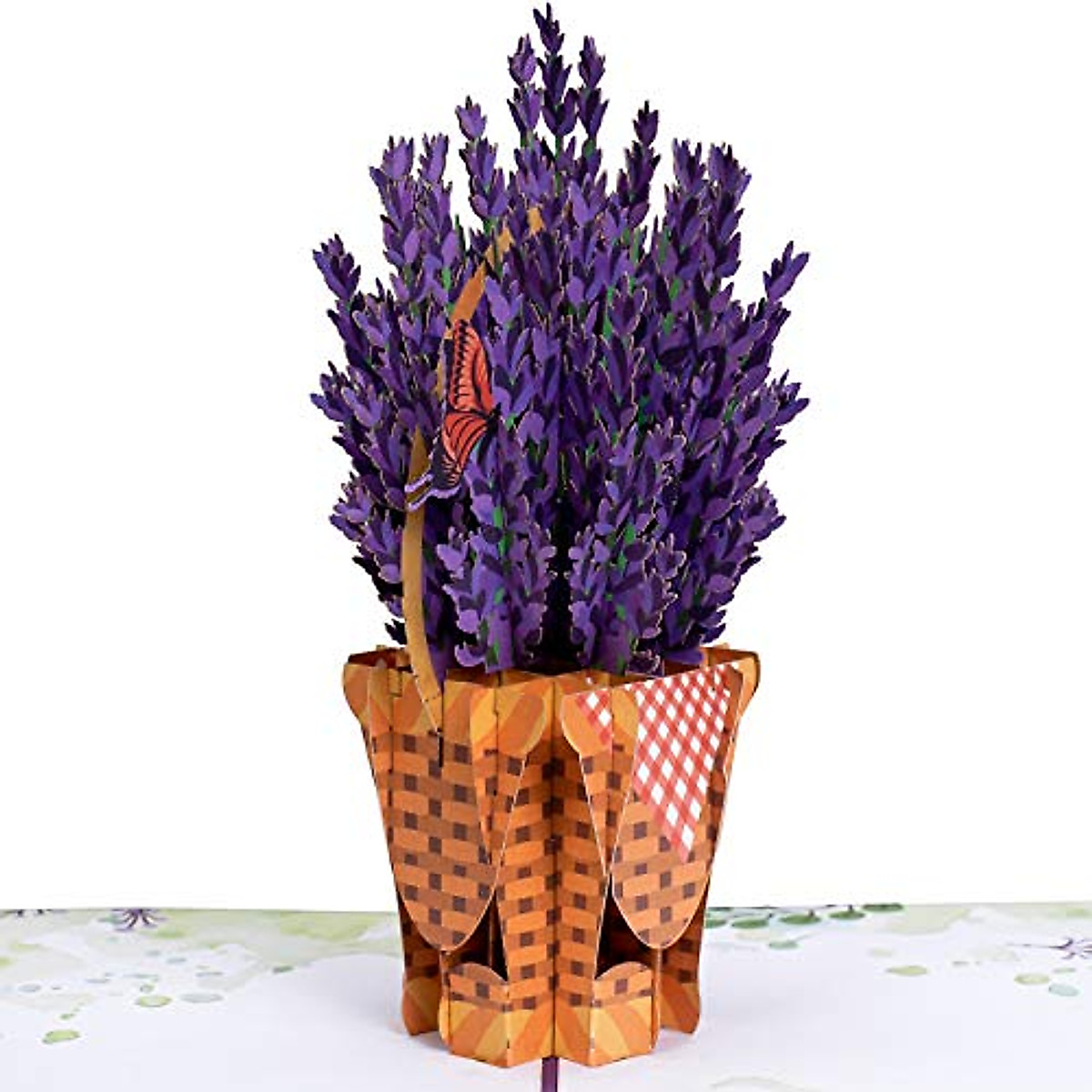 Paper Love 3D Pop Up Card, Lavender Basket, For Mothers Day, Valentines Day, Birthday, All Occasions - 5" x 7" Cover - Includes Envelope and Note Tag