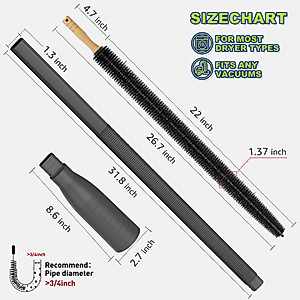 Sealegend 2 Pieces Dryer Vent Cleaner Kit Vacuum Attachment Hose with Brush, Dryer Cleaning Brush Lint Remover Hose