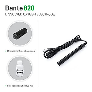 Bante 820 Portable Dissolved Oxygen Meter | Dissolved Oxygen Tester Kit | 10 ft Cable, 1 or 2 Points Calibration, 100 Sets of Data Storage, USB Communication Interface