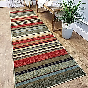 Rubber Backed Runner Rug, Runner 84 inch x 22 in (7 ft Runner), Multicolor Striped, Non Slip, Kitchen Rugs and Mats