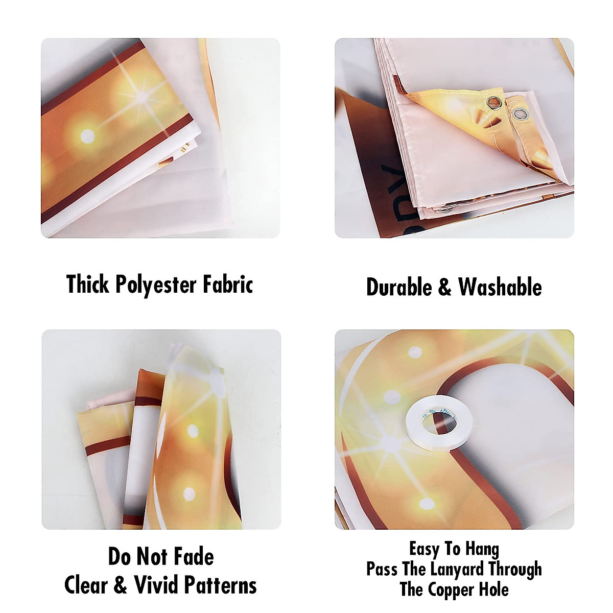 Happy 55th Birthday Backdrop Banner White Gold 55 Years Old Bday Background Decorations for Women Men Her Him Photography Party Supplies Glitter