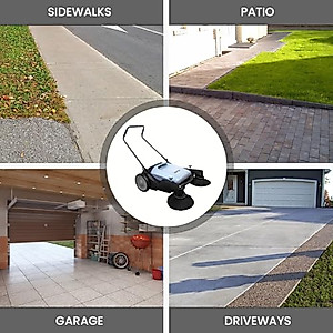 Dapper Supply Walk-Behind Outdoor Hand Push Floor Sweeper - 10.5 Gallon Capacity - 36" Sweeping Width - Sweeps up to 39,500 ft² / Hour, Grey