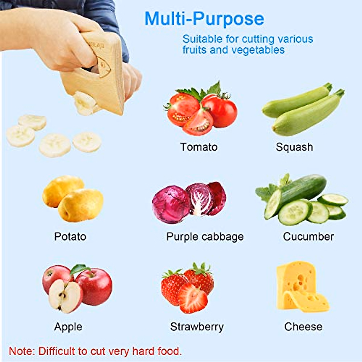 LUOLAO Wooden Kids Knife for Cooking and Safe Cutting Veggies Fruits, Cute Fish Shape Kids Kitchen Tools, 2-5 Years Old Applicable