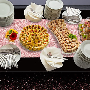 3pcs Black Rose Gold Party Tablecloths 108x54 Inch Rose Gold Sequin Printed Plastic Table Cover Glitter Diamonds Happy Birthday Decoration Supplies for Wedding Graduation Anniversary Indoor Outdoor