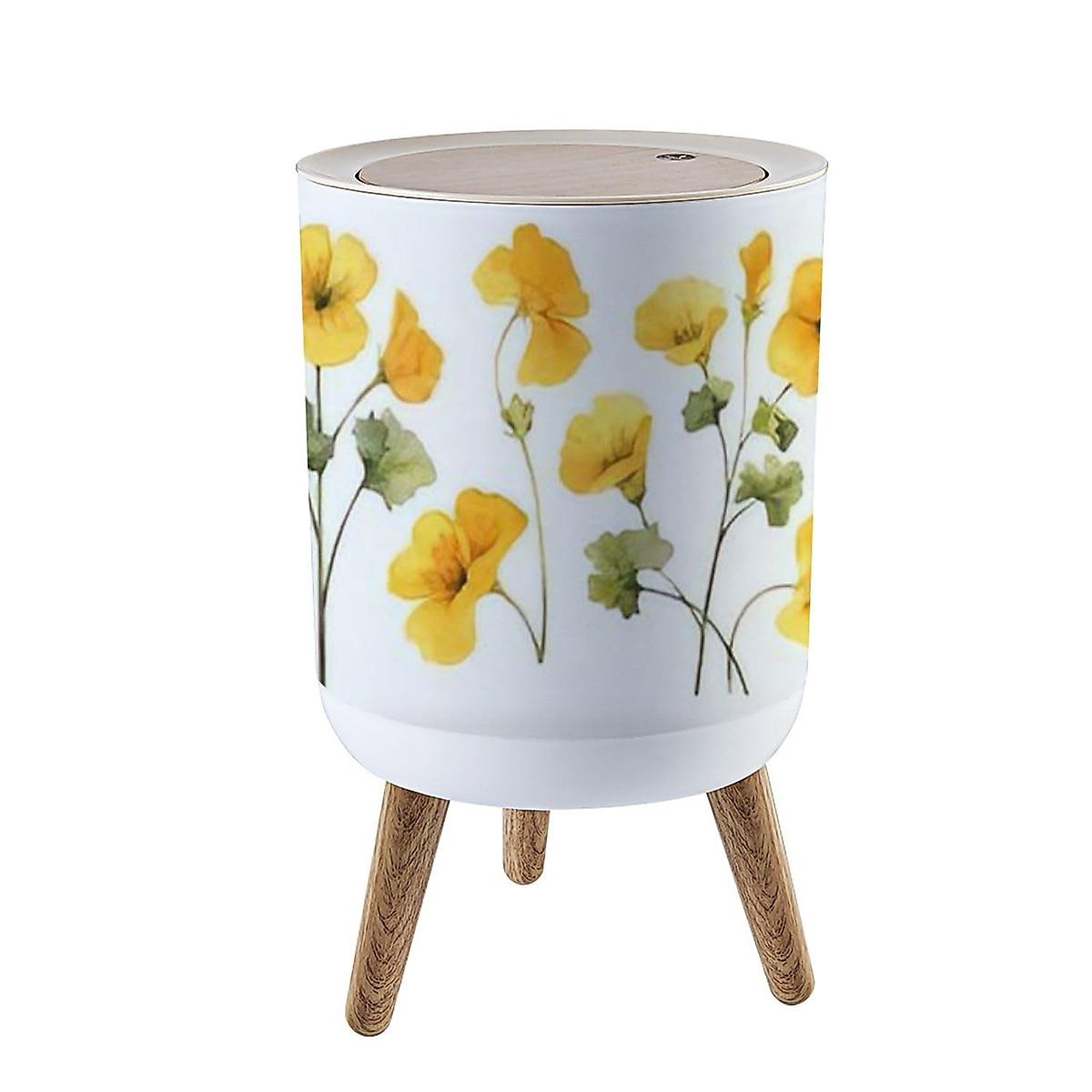 Small Trash Can with Lid for Bathroom Kitchen Office Diaper Yellow flowers nature botanical decorative collection collection Bedroom Garbage Trash Bin Dog Proof Waste Basket Cute Decorative
