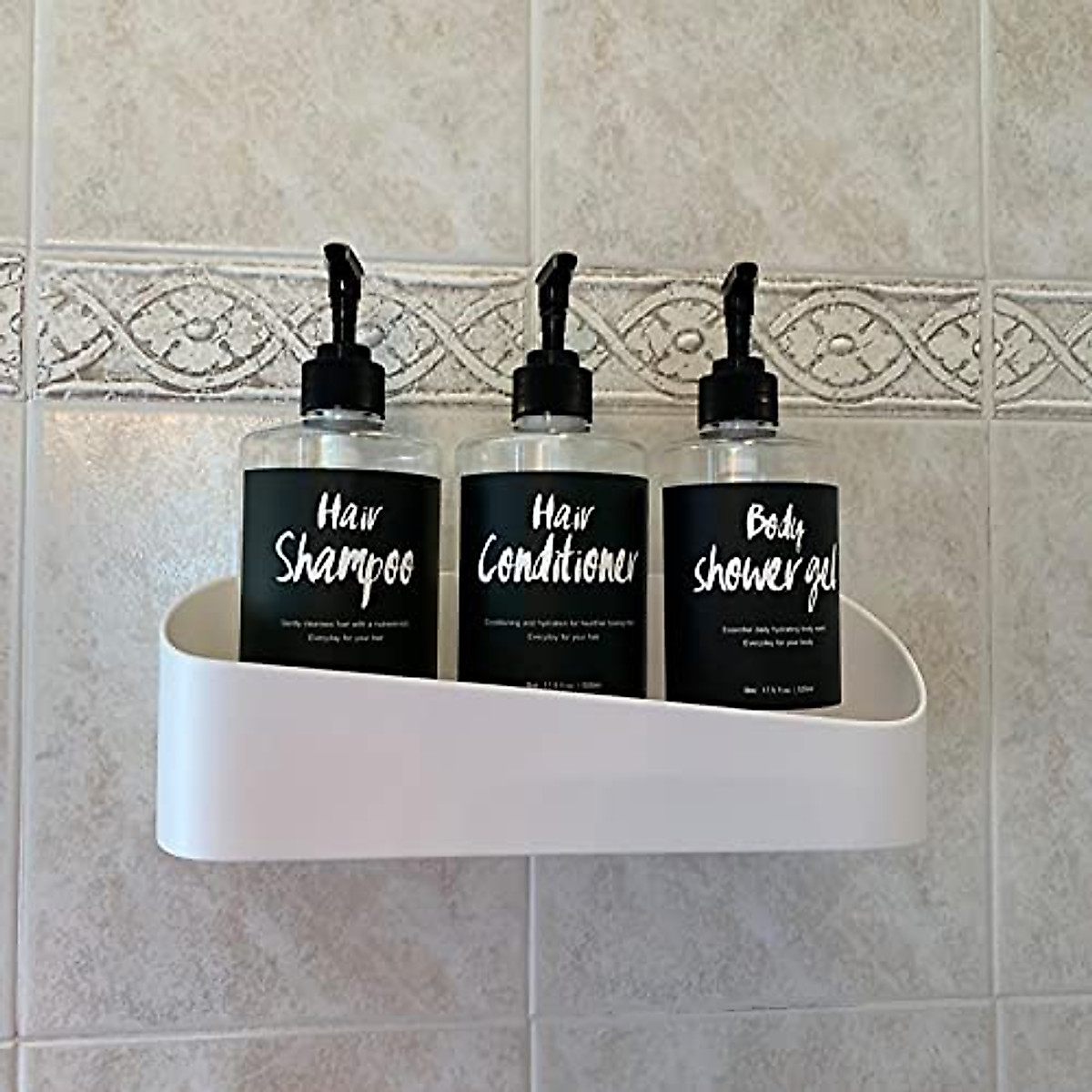Cedilis 4 Pack Shower Caddy Shelf, Adhesive Bathroom Shower Shelf Organizer, No Drilling Wall Mounted Plastic Shampoo Holder Organizer, Great for Shower Room Bathroom Kitchen, White