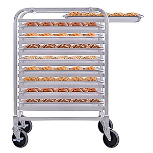 ReunionG 10 Tier Bun Pan Rack, Bakery Rack with 2 Lockable Wheels, 10 Sheet Aluminum Storage Cooling Trolley with Open Shelf, Dough Pizza Baking Mobile Rack for Home Commercial