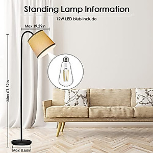 AUQUEE LED Floor Lamp, Standing Lamp for Living Room with Linen Lamp Shade,Adjustable Gooseneck Modern Reading Light,Floor Lamps for Bedroom,Office,Farmhouse,12W LED Bulb Included