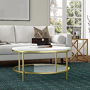 Henn&Hart 36" Wide Round Round Coffee Table with Faux Marble Top in Gold, Modern Round Coffee Tables for living room, studio apartment essentials