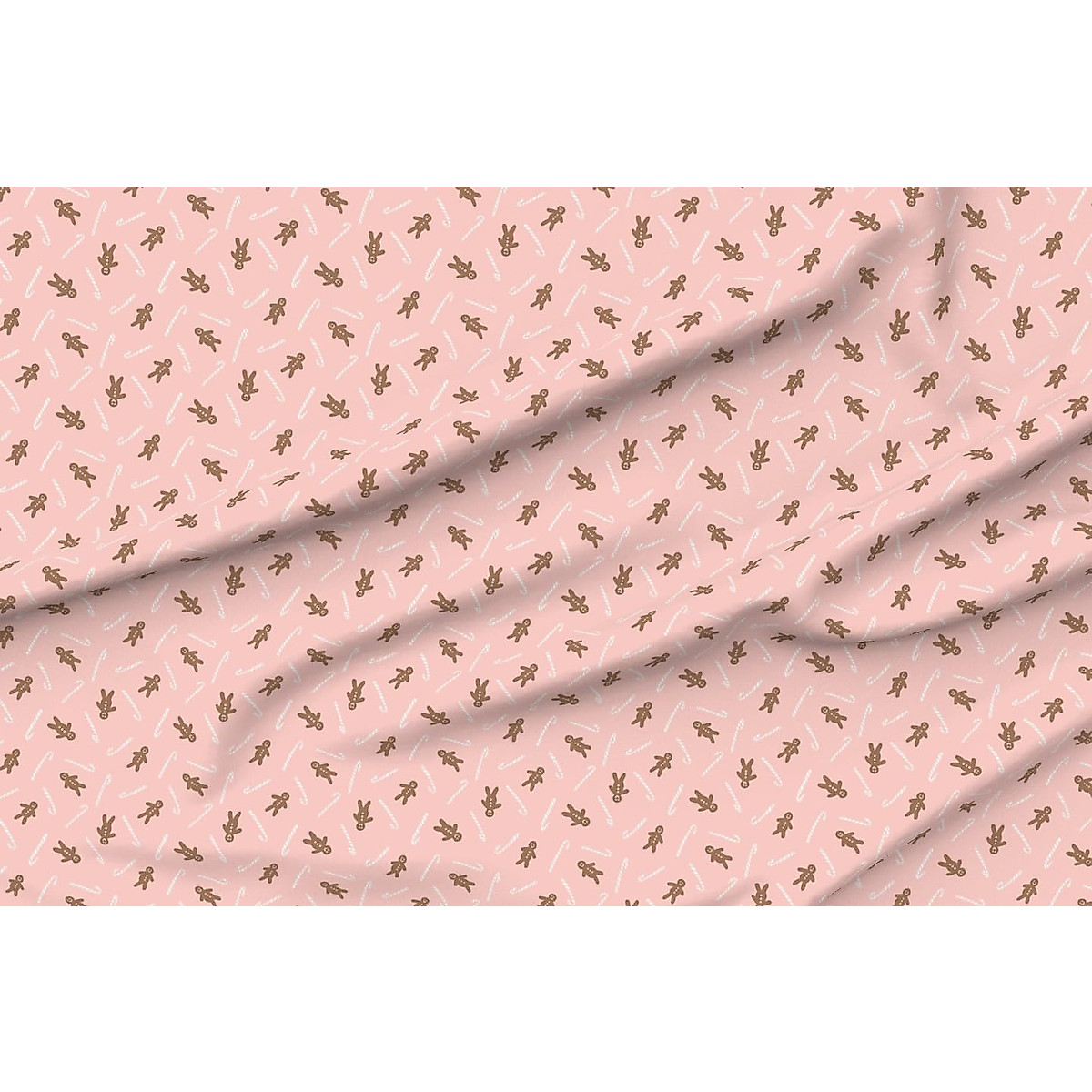 Spoonflower Fabric - Candy Canes Christmas Treats Gingerbread Man Pink Brown Small Scale Printed on Petal Signature Cotton Fabric Fat Quarter - Sewing Quilting Apparel Crafts Decor
