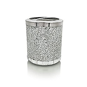 LushAccents Bathroom Accessories Set, 4-Piece Decorative Glass Bathroom Accessories Set, Soap Dispenser, Soap Tray, Jar, Toothbrush Holder, Elegant Silver Mosaic Glass