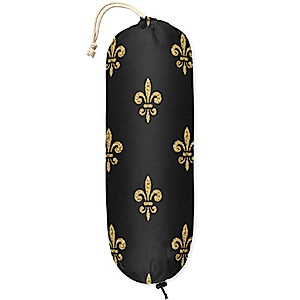 Plastic Bag Holder Golden Fleur De Lis Pattern Wall Mount Grocery Bag Holder Washable Plastic Bag Dispenser Garbage Bag Organizer for Home Kitchen Decor, Gifts for Women Mom Family Friends