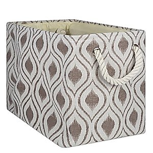 DII Polyester Container with Handles, Ikat Storage Bin, Large, Stone