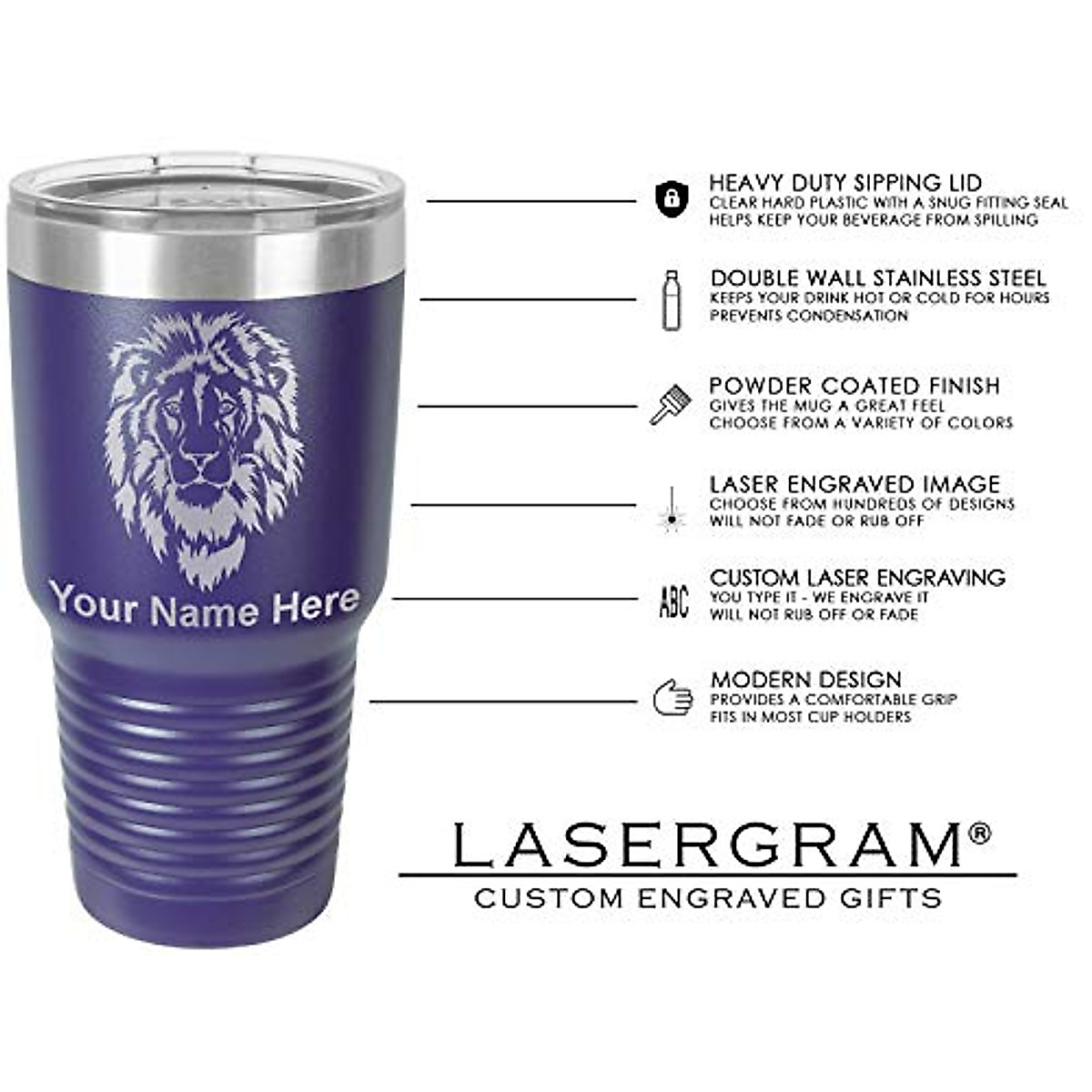 LaserGram 30oz Vacuum Insulated Tumbler Mug, Railroad Crossing Sign 1, Personalized Engraving Included (Dark Purple)