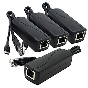 ANVISION 4-Pack Gigabit PoE Splitter, 48V to 5V 2.4A Micro USB Ethernet Adapter, Compatible with Raspberry Pi 3B+, IP Camera and More