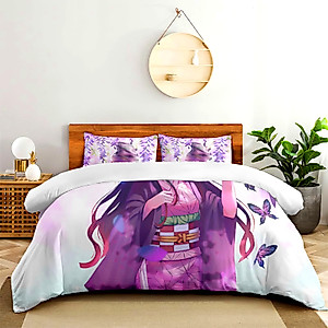 FEBRICOLD 3 Pcs Anime Comforter Bedding Set Soft 1 Quilt Cover 2 Pillowcases Lightweight Cartoon Cute Anime Merch Gifts for Women Men Adults 68""X86"", Twin