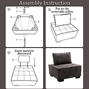Tmosi Modular Square Armless Single Sofa Couch Chair,Modular Sectional Sofa with Sturdy Backrest and Removable Pillows,Armless Lazy Chair for Bedroom (Polyester,Black)